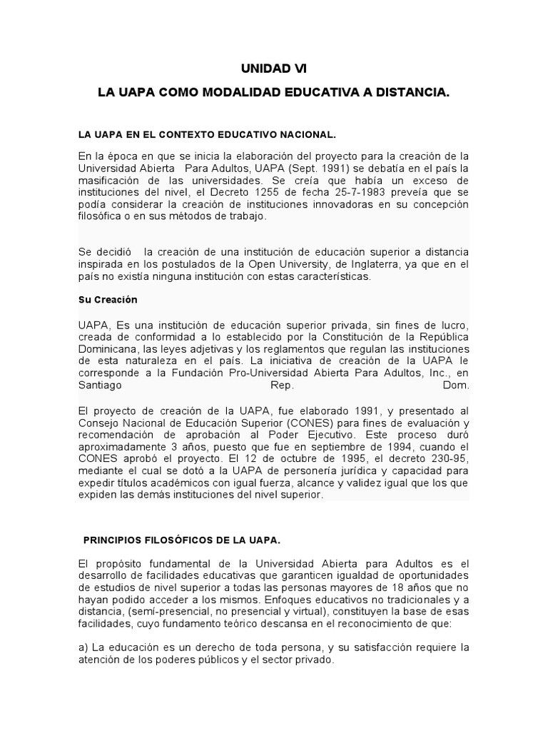 Estructura y Modalidad de la UAPA | PDF | Igualdad de género | Estudios ...