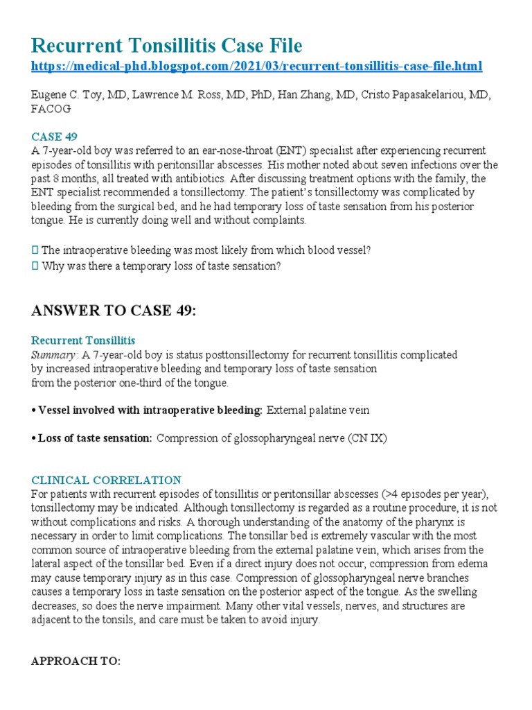 Recurrent Tonsillitis Case File | PDF | Nervous System | Medical ...