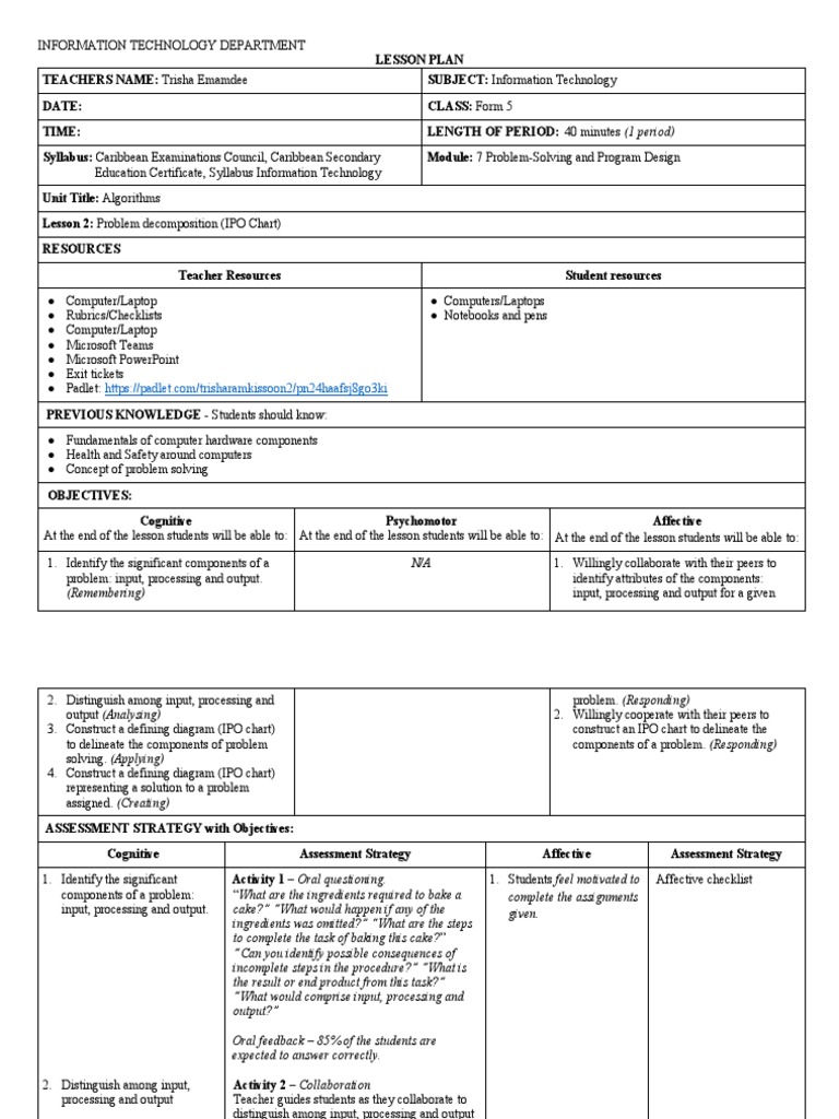 Lesson Plan - Ipo Chart | PDF | Teaching | Teachers