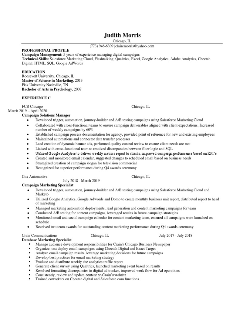 Judith Morris Resume | PDF | Analytics | Marketing