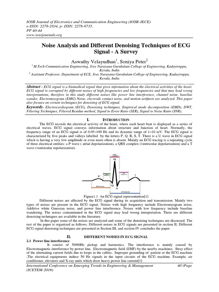 Noise Analysis and Different Denoising Techniques of ECG Signal - A Survey | Descargar gratis ...