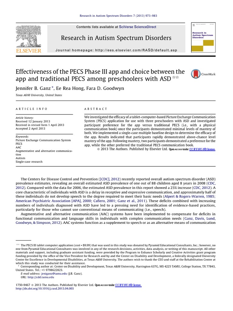 Ganz 2013 Effectiveness of The PECS Phase III App and Choice Between ...
