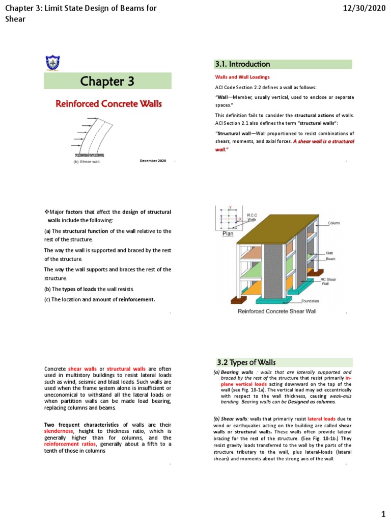 RC III Ch-3 - Reinforced Concrete Walls | PDF | Beam (Structure) | Bending