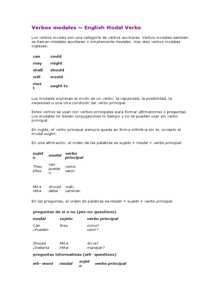 Verbos Modales | PDF | Verbo | Adjetivo