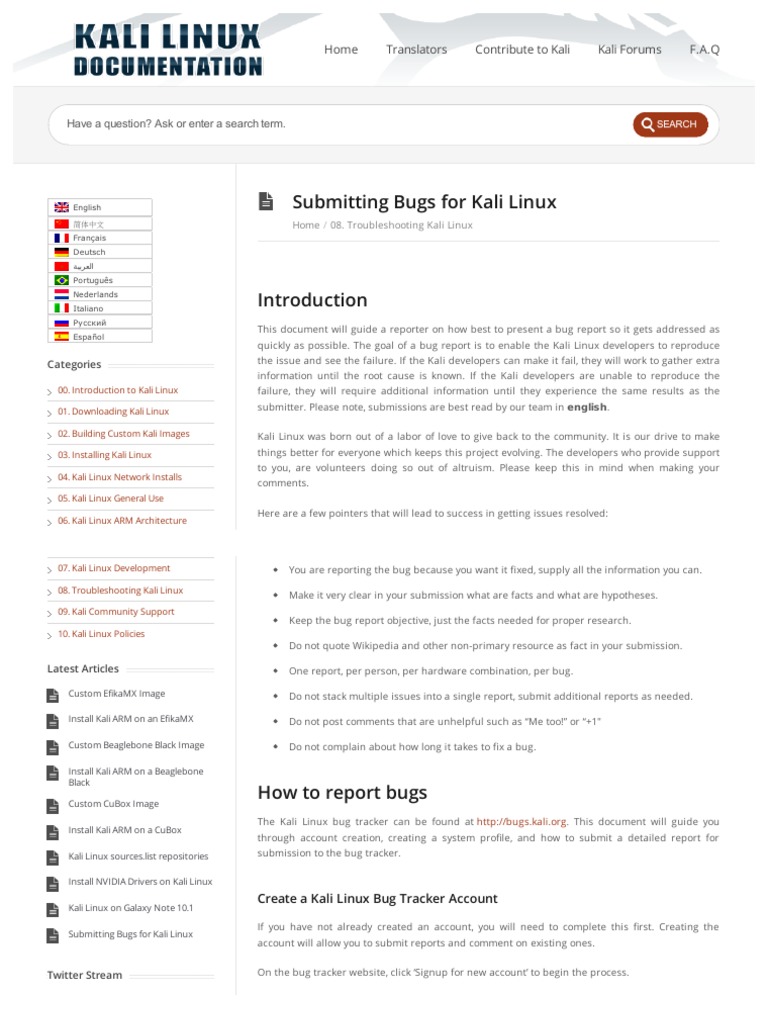 Submitting Bugs For Kali Linux | PDF | Computer Science | Computing