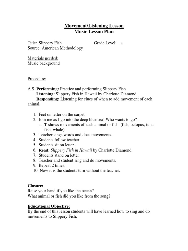 Lesson Plan Template Slippery Fish | PDF | Lesson Plan | Pedagogy