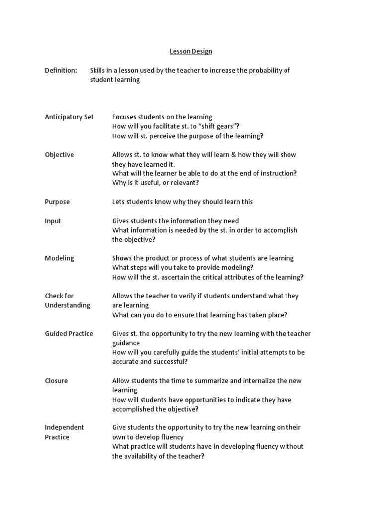 Madeline Hunter Lesson Design Applied | PDF
