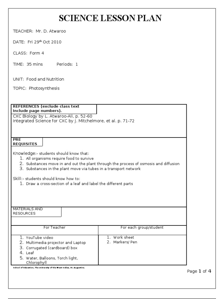 Science Lesson Plan: REFERENCES (Exclude Class Text Include Page ...