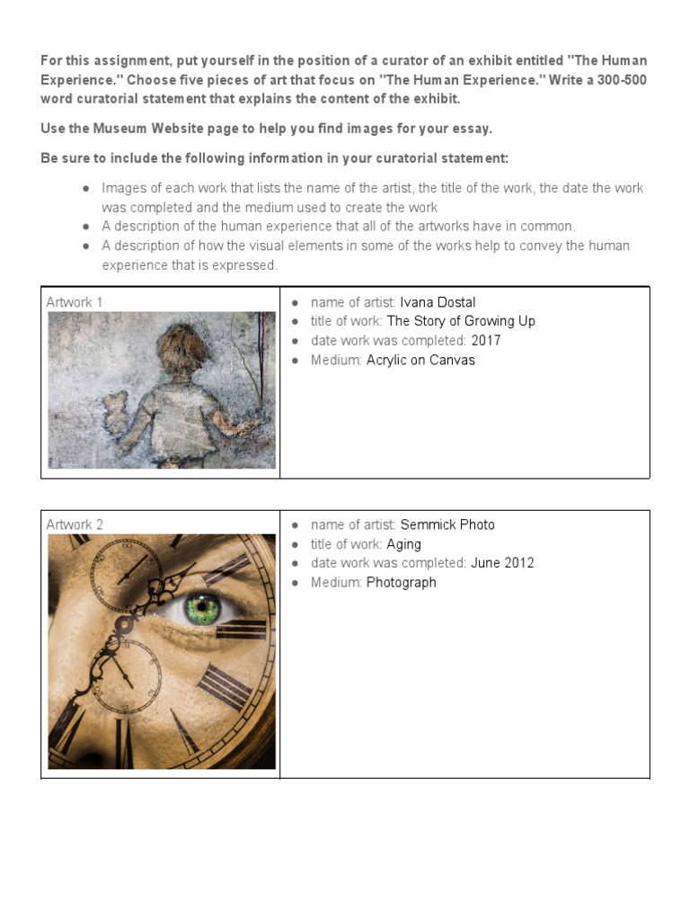 Art Class - The Human Experience Exhibit Worksheet | PDF | Paintings ...