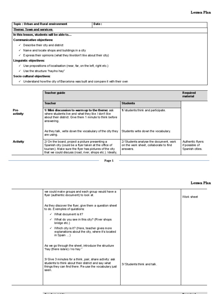 IB Spanish Ab Initio - Lesson Plan Example | PDF | Lesson Plan ...