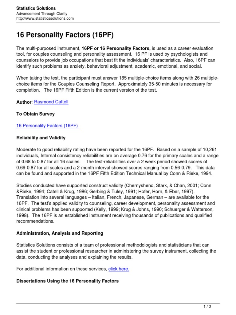 16 Personality Factors | PDF | Data Collection | Psychological Testing