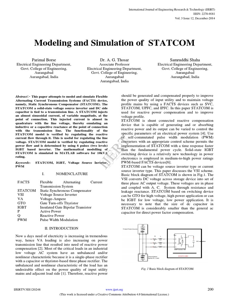 Ijert Ijert: Modeling and Simulation of STATCOM | PDF | Power Inverter | Capacitor