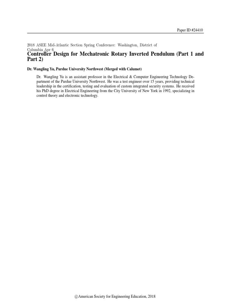 Controller Design For Mechatronic Rotary Inverted Pendulum Part 1 and Part 2 | PDF | Control ...