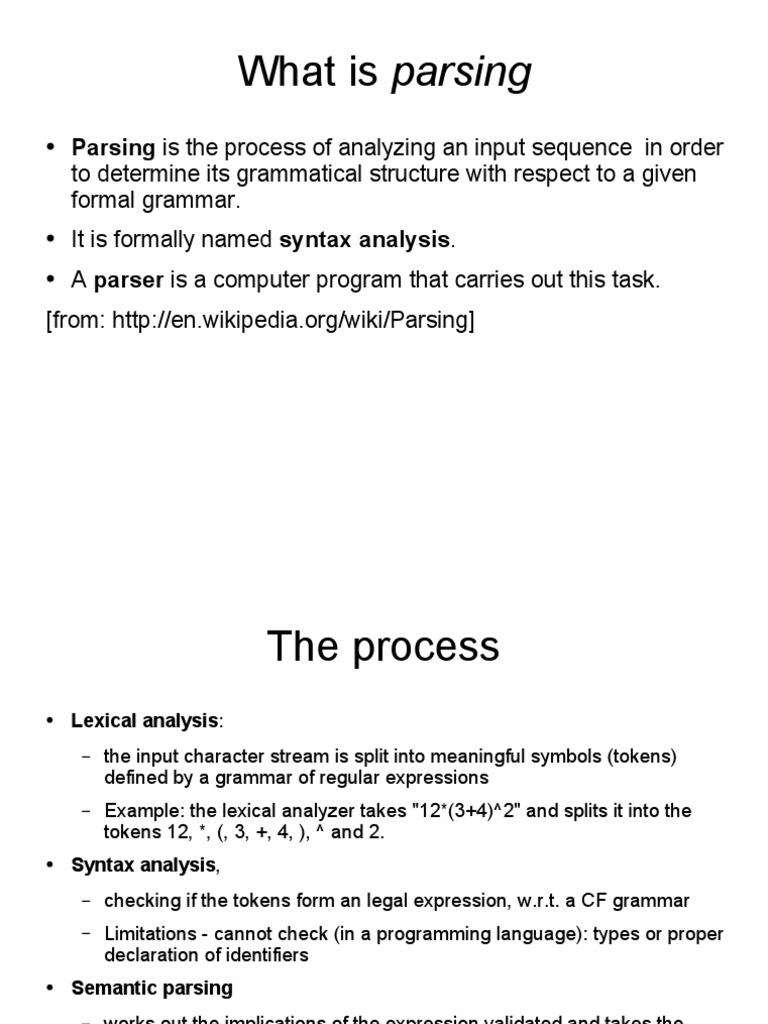 What Is Parsing: Parsing Is The Process of Analyzing An Input Sequence ... What Is Parsing: Parsing Is The Process of Analyzing An Input Sequence ...
