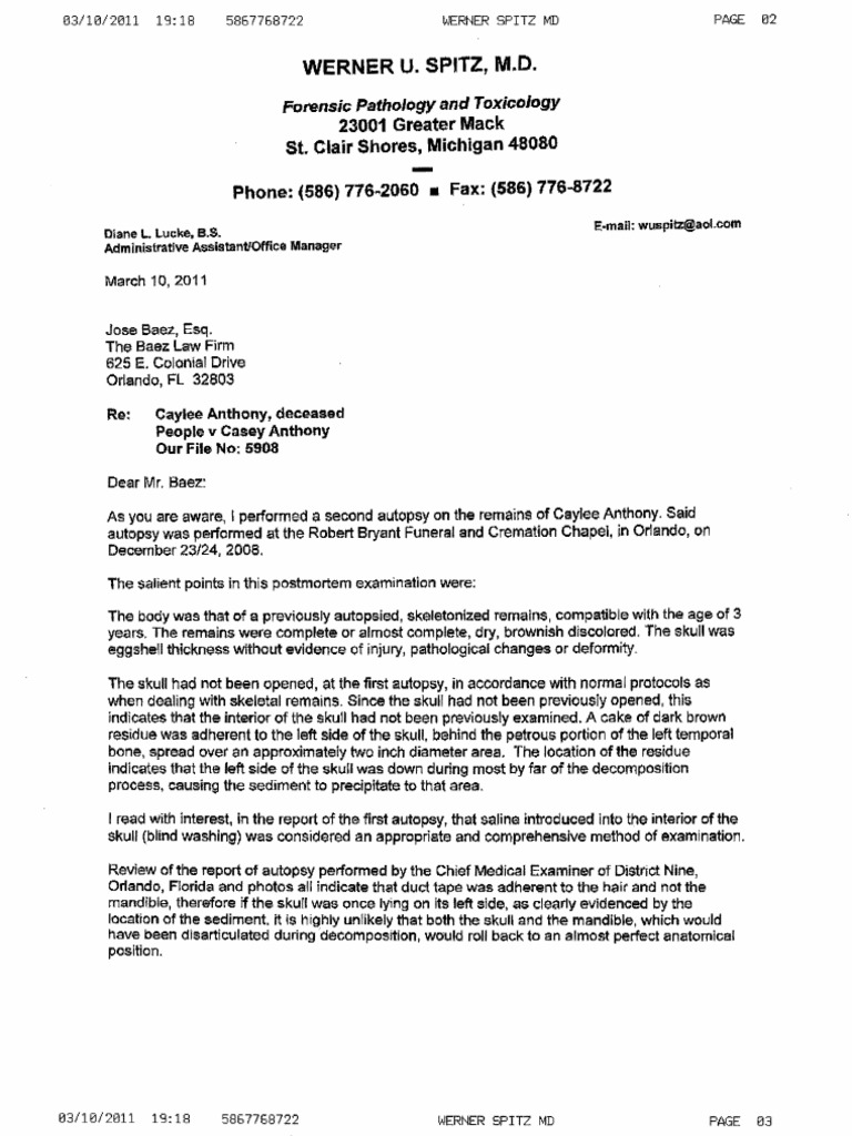 Werner Spitz Challenges Caylee Anthony Autopsy Findings | PDF | Autopsy ...