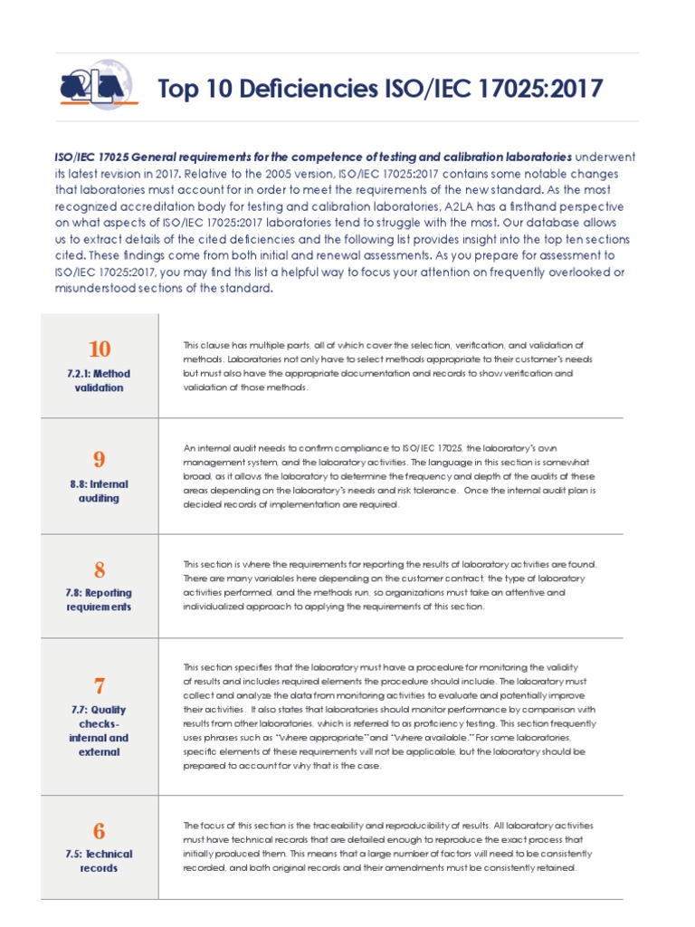Top 10 Deficiencies ISO/IEC 17025:2017 | PDF | Verification And ...