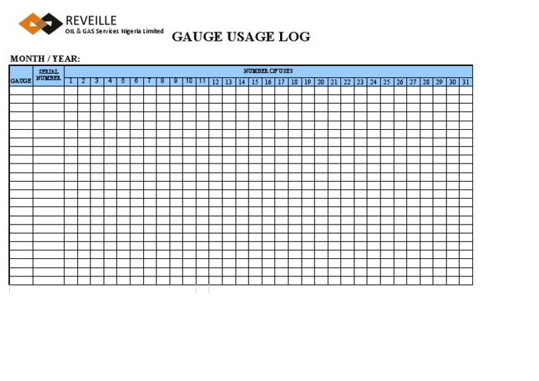 Gauge Usage Log for Oil & Gas Services | PDF | Business | Finance ...
