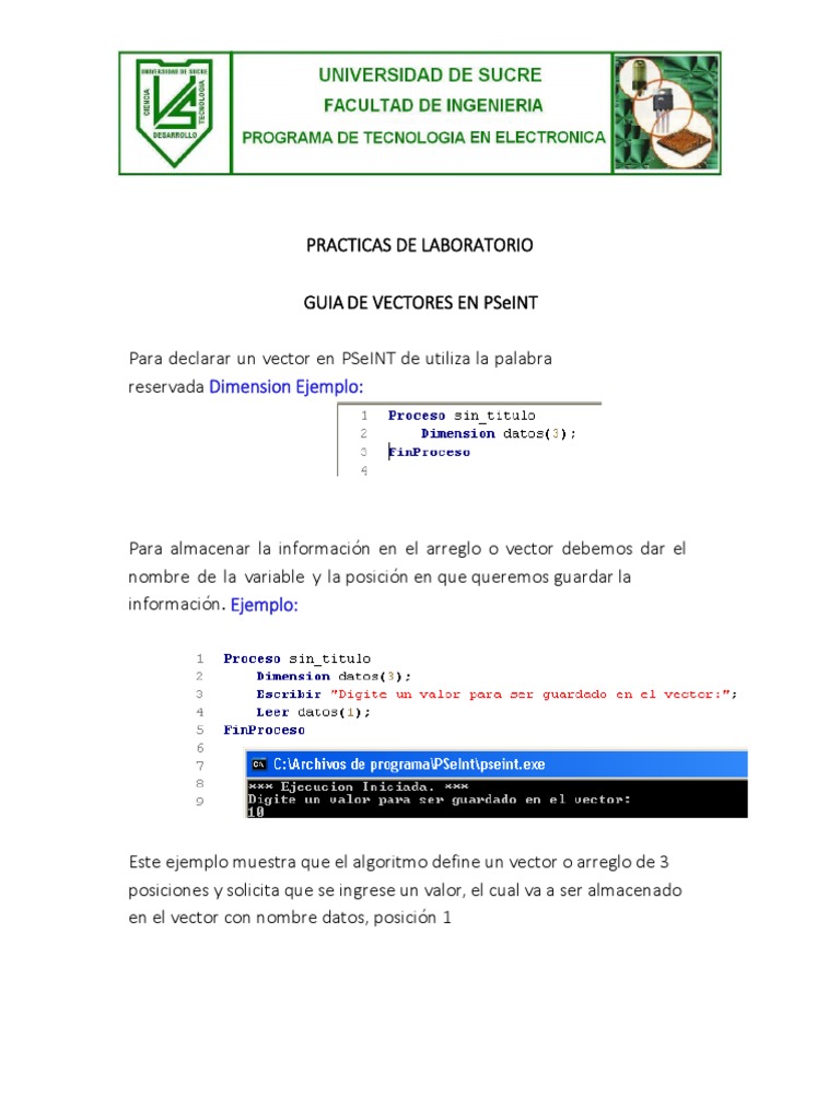 Guia No. 5 Vectores en PSeInt | PDF