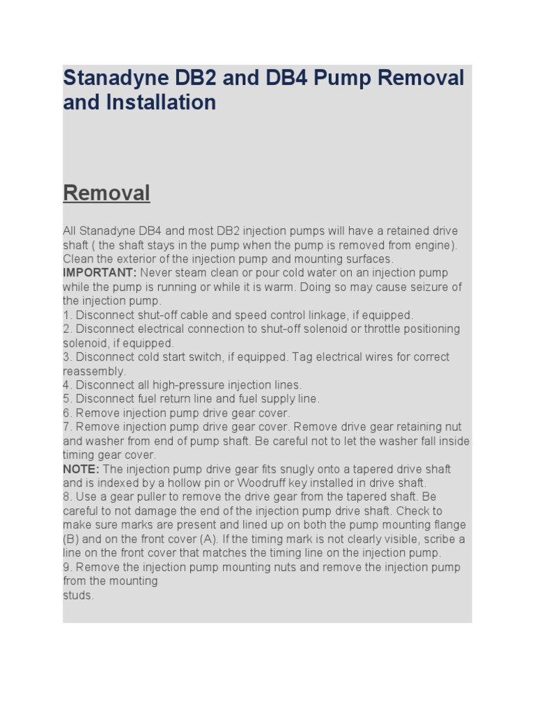 Stanadyne DB2 and DB4 Pump Removal and Installation | PDF | Fuel ...