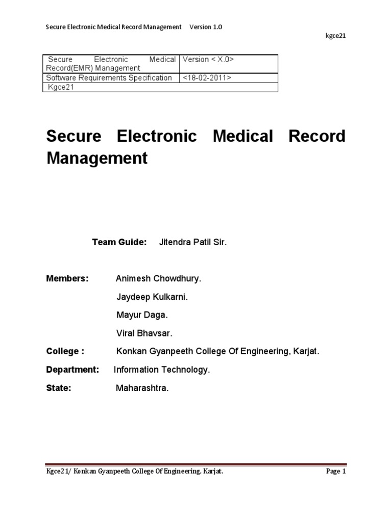 Srs-Secure Electronic Medical Record | PDF | Electronic Health Record ...