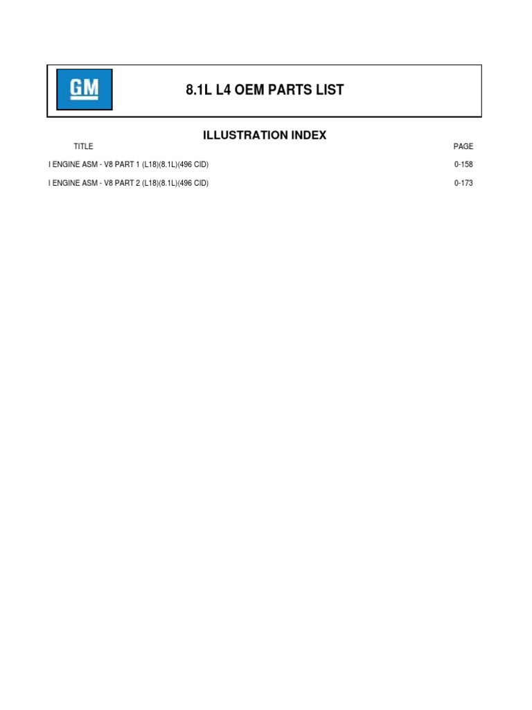 Vortec 8100 GM Engine Part Numbers | PDF | Piston | Engine Technology