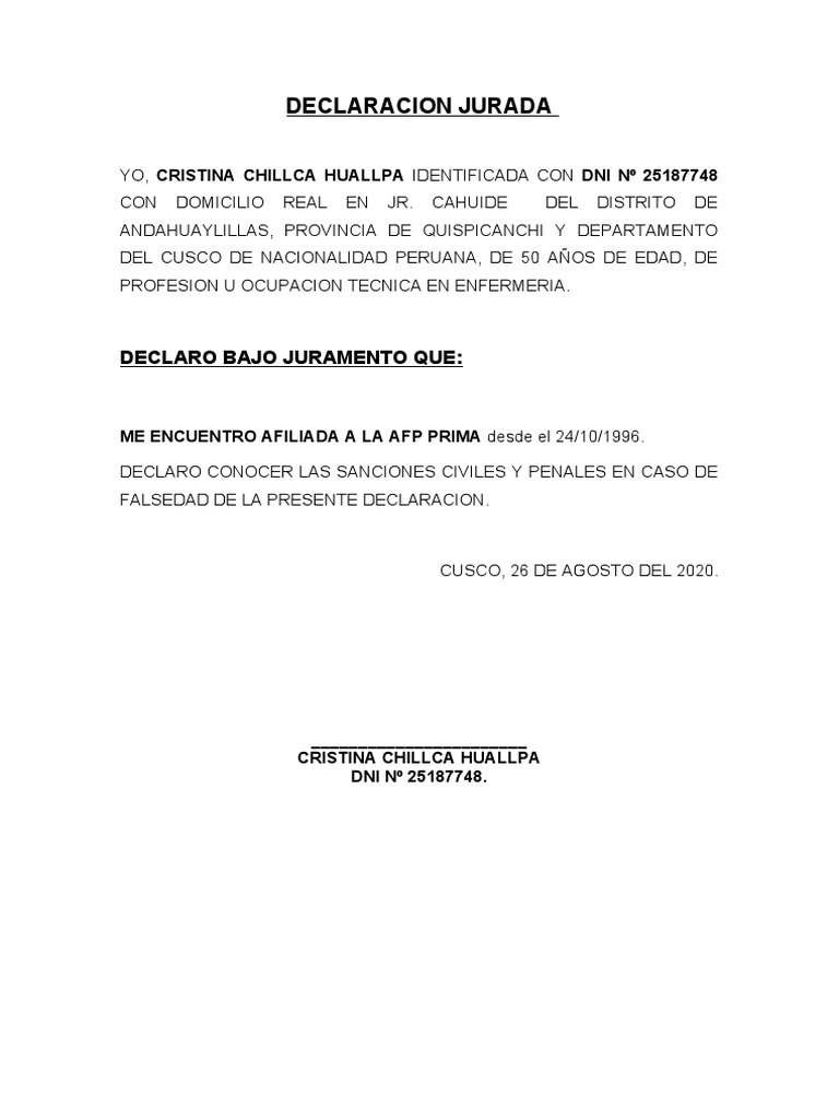 Declaracion Jurada de Afp | PDF