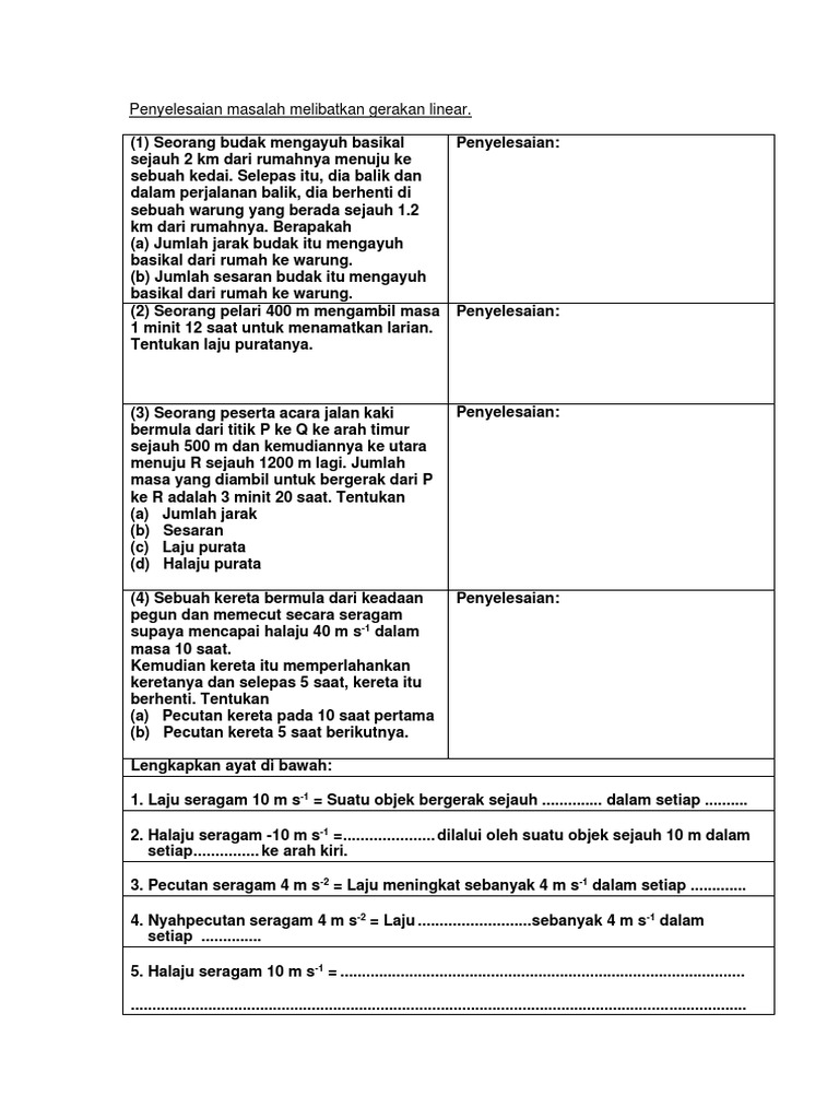 Gerakan Linear dan Pecutan Fizik Tingkatan 4 | PDF