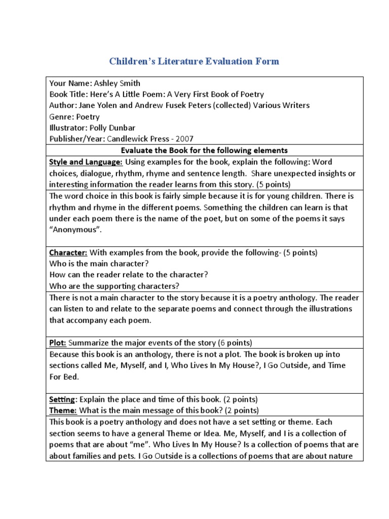 Heres A Little Poem - Evaluation Form | PDF | Poetry | Books