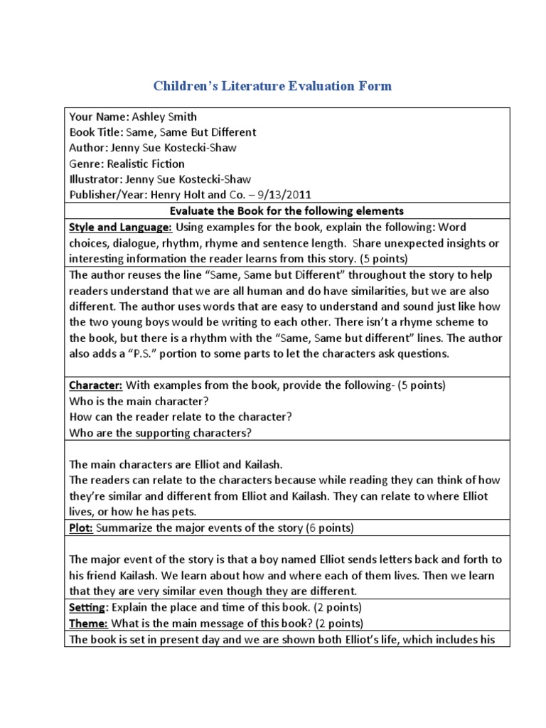 Multicultural - Children Literature Evaluation Form | PDF | Empathy ...