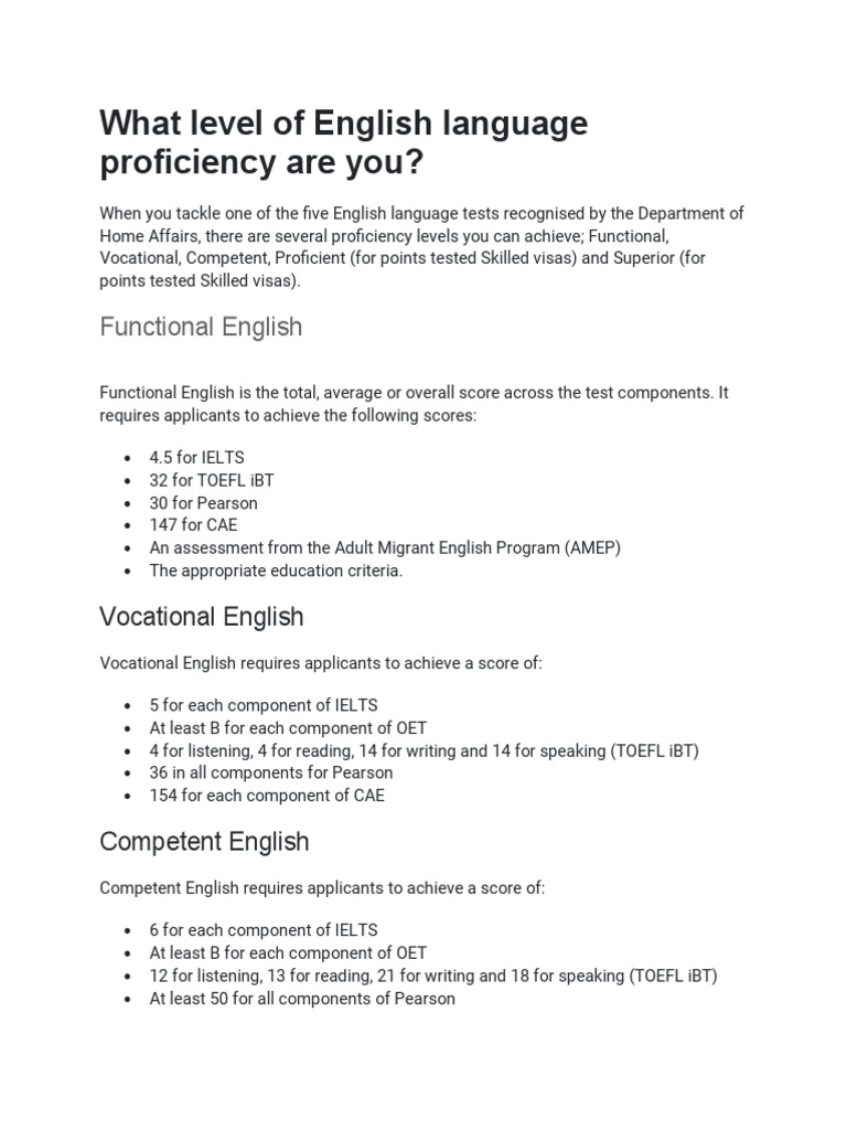 What Level of English Language Proficiency Are You? | PDF