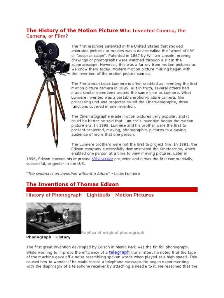 The History of The Motion Picture | PDF | Incandescent Light Bulb ...
