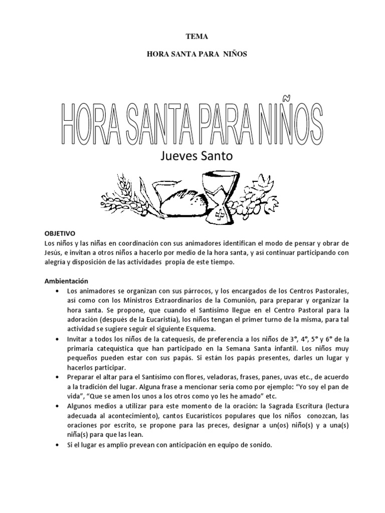 Esquema Hora Santa para Ninos | PDF | eucaristía | Comportamiento religioso y experiencia