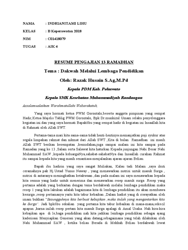 Resume Pengajian 13 Ramadan | PDF