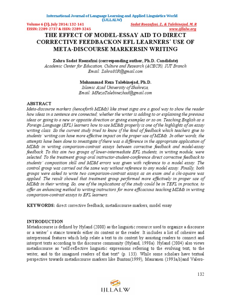 Use of Metadiscourse Markers in Writing | PDF | English As A Second Or Foreign Language ...