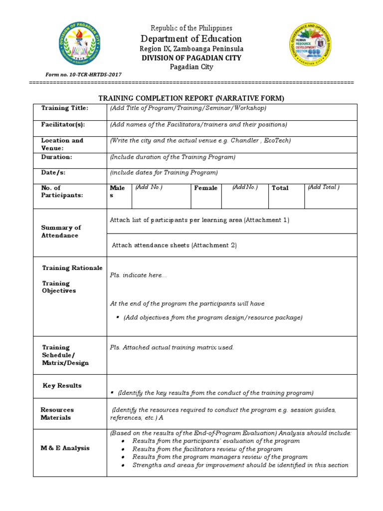 Training Completion Report Template | PDF | Business