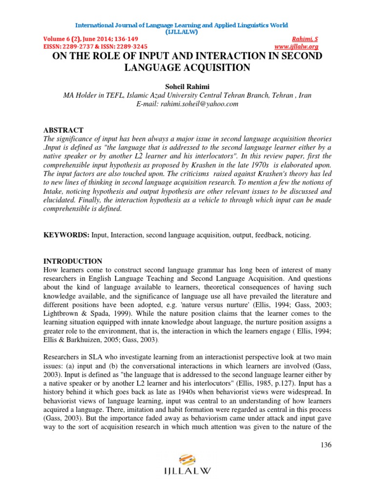 Input Output Interaction | PDF | Second Language | Second Language Acquisition