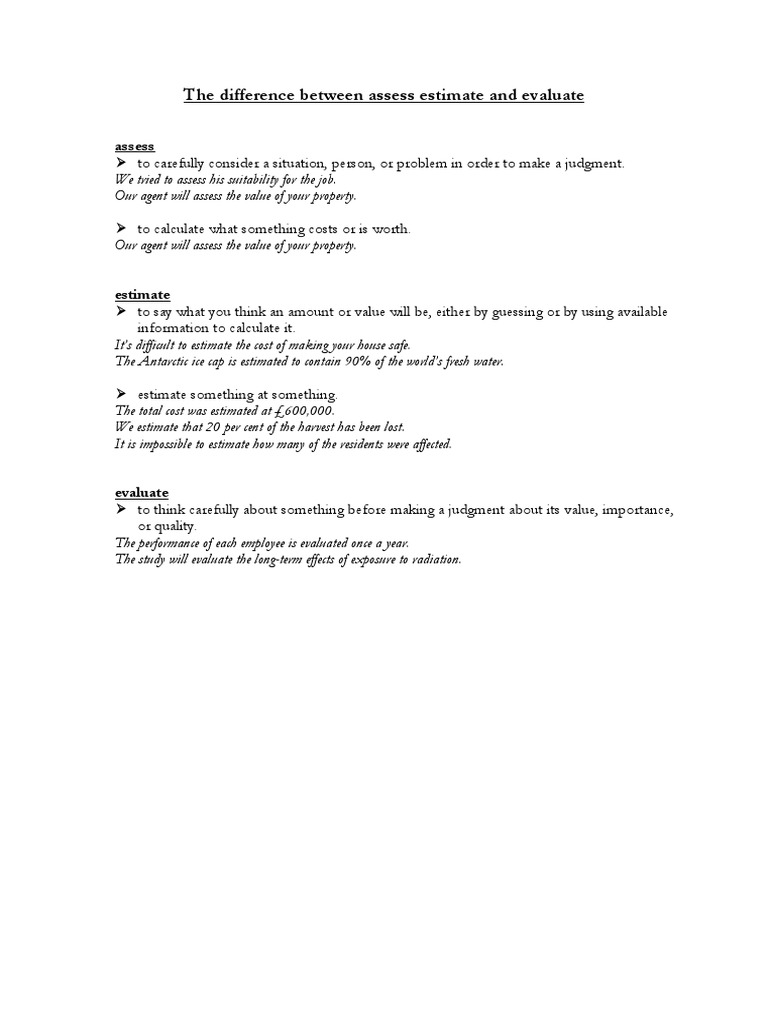 Assess, Estimate, Evaluate Explained | PDF | Business