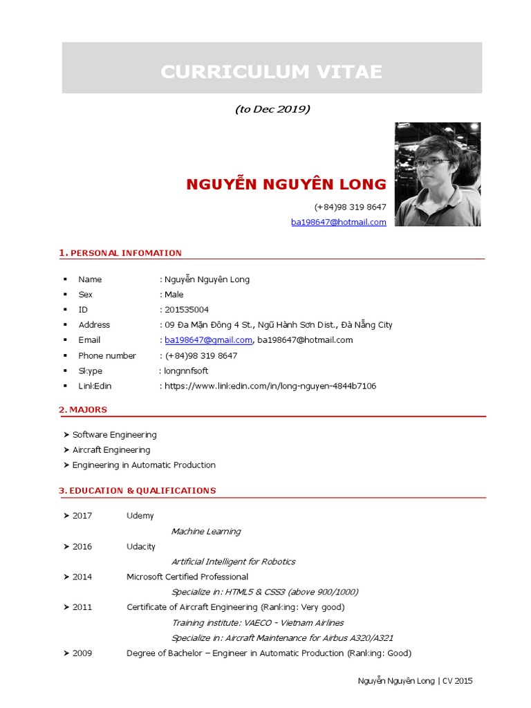 Curriculum Vitae: Nguyễn Nguyên Long | PDF | Html5 | Web Application