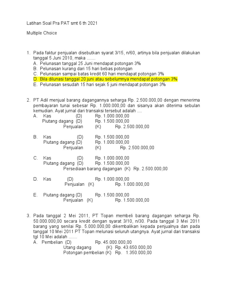 Latihan Soal Pra Pat SMT 6-2021 | PDF