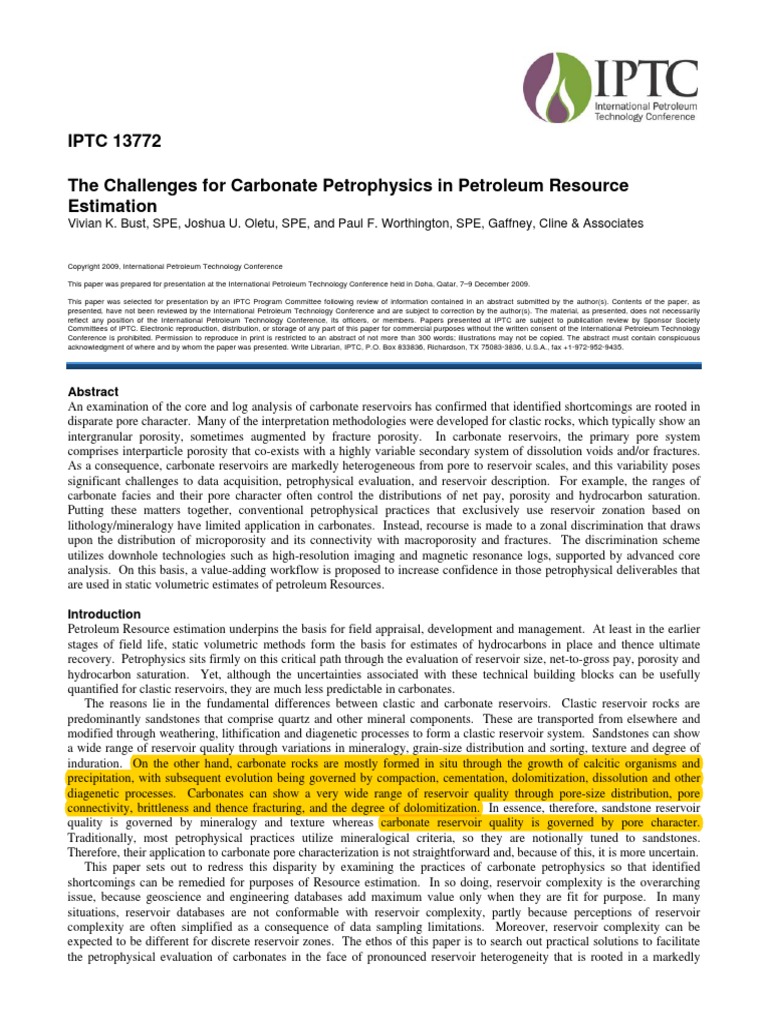The Challengs Form Carbonate Petrophysics in Petroleum... | PDF ...