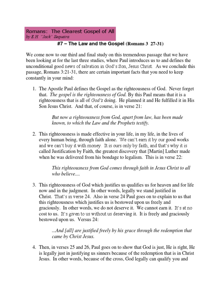 #7 - The Law and The Gospel (Romans 3 27-31) | PDF | Justification ...