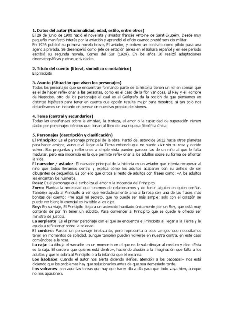 Analisis Del Cuento | PDF | El Principito | Sicología