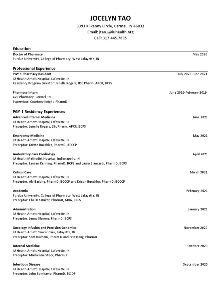 CV Tao Jocelyn | PDF | Pharmacy | Patient