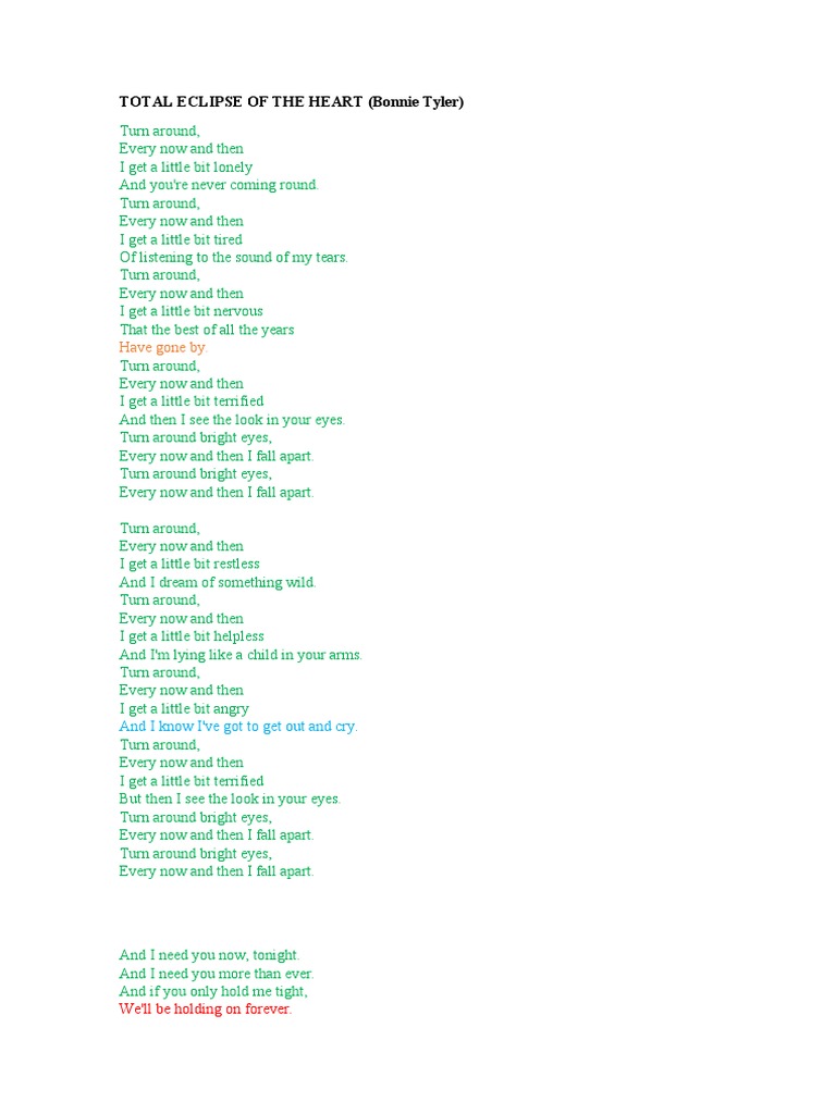Total Eclipse of the Heart Lyrics Analysis | PDF | Language Arts ...
