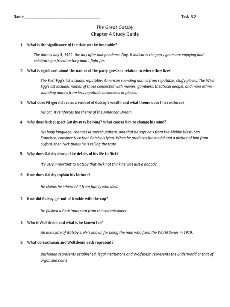 Gatsby 4-6 Answer Keys | PDF | The Great Gatsby