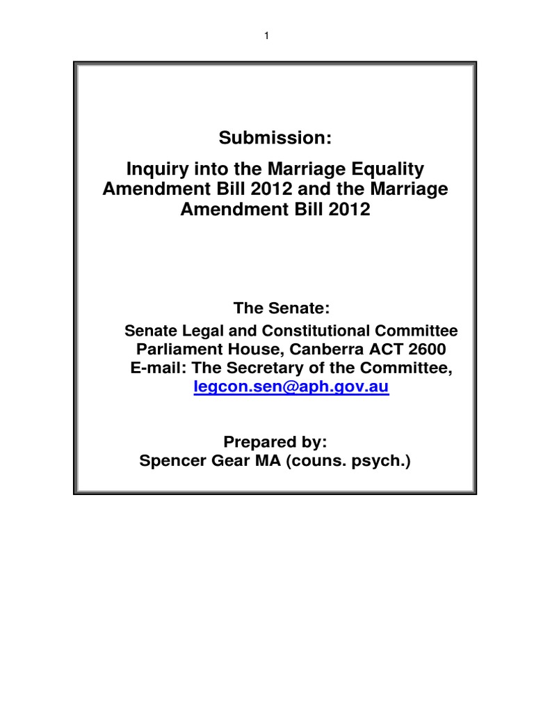 Submission: Inquiry Into The Marriage Equality Amendment Bill 2012 and ...