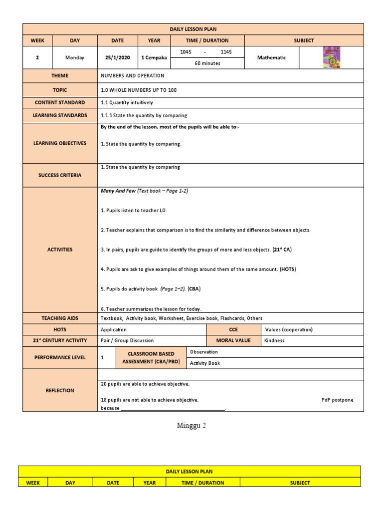 Minggu 1 Pdf Lesson Plan Teachers