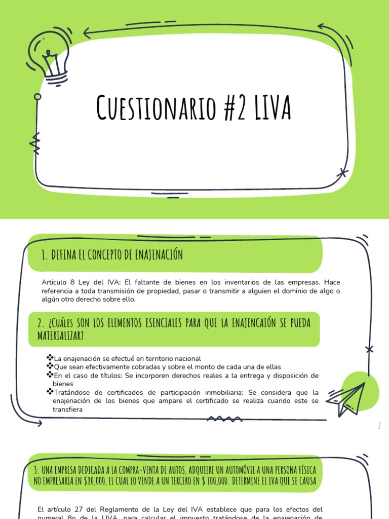 Cuestionario #2 LIVA | PDF | Impuestos | Impuesto al valor agregado