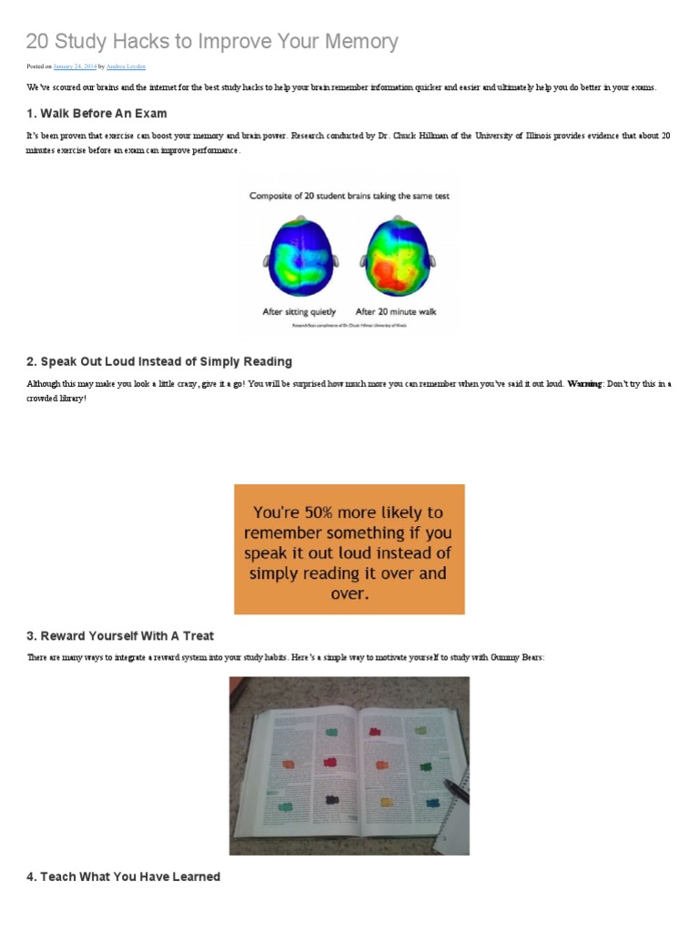 20 Study Hacks To Improve Your Memory | PDF | Memory | Test (Assessment)