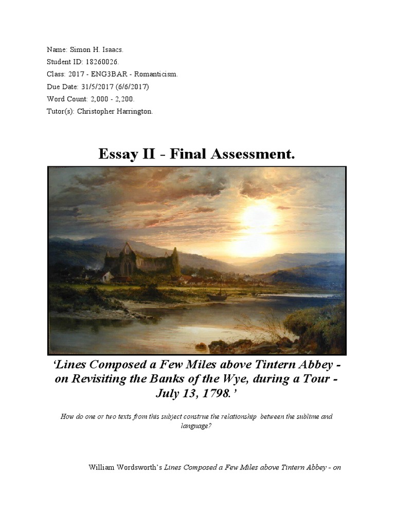 Simon H. Isaacs - ENG3BAR - Romanticism - Essay II - Final Assessment ...